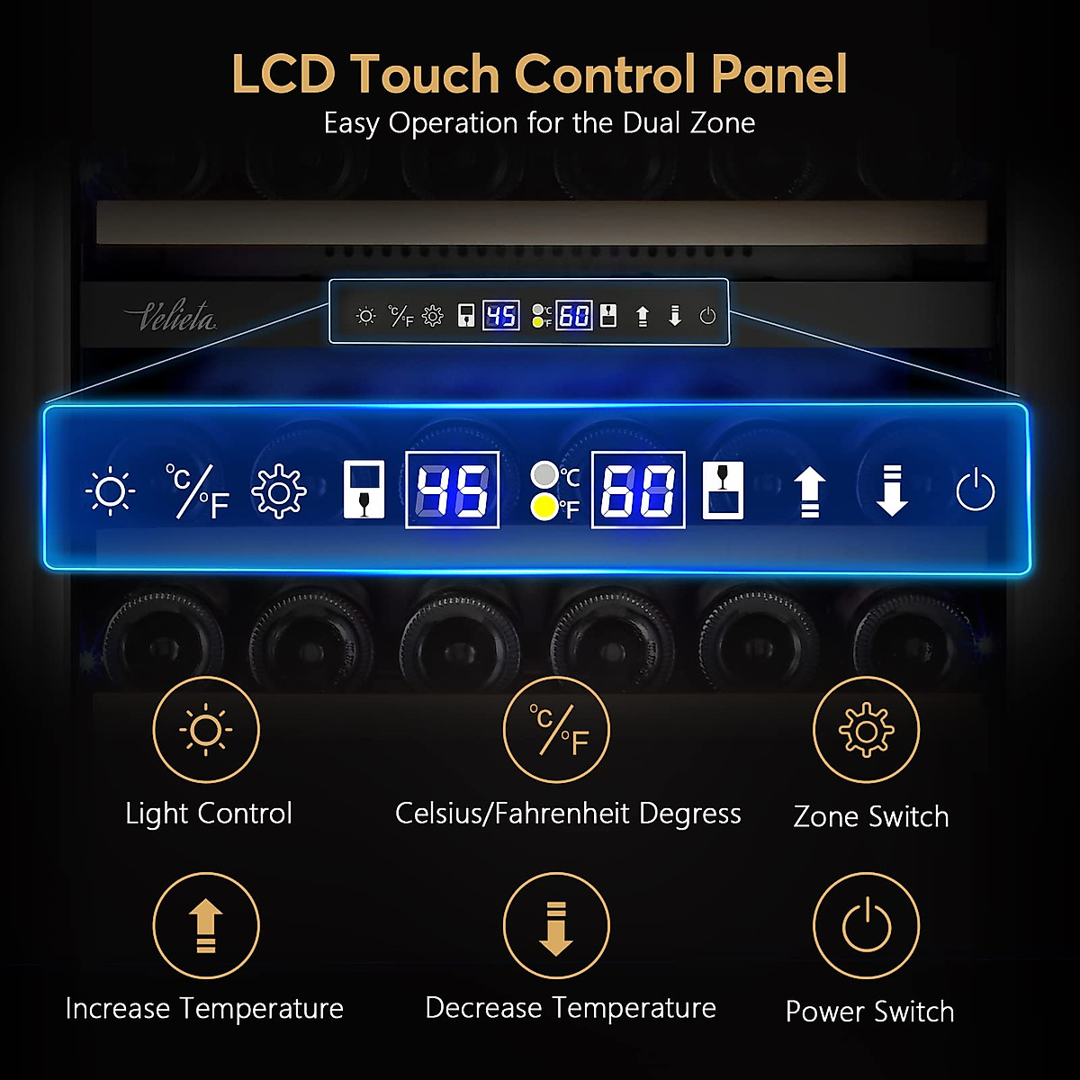 Velieta 24 Inch Wine Cooler Fridge Dual Zone, Professional Large Capacity High Wine Refrigerator with Powerful Compressor, Quiet Operation and Elegant Design-KMHJ408D