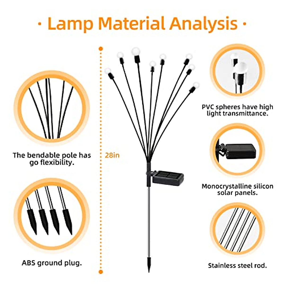 KNHUOS 8LED Solar Garden Lights, Solar Swaying Light, Sway by Wind, Solar Firefly Lights Outdoor Waterproof Landscape Decoration Lights, Yard, Pathway, Parties, Camping, Warm White(1 Pack)