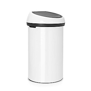 Brabantia 16 Gallon Large Kitchen Touch Top Trash Can (White) Removable Lid, Soft-Touch Open Garbage Can