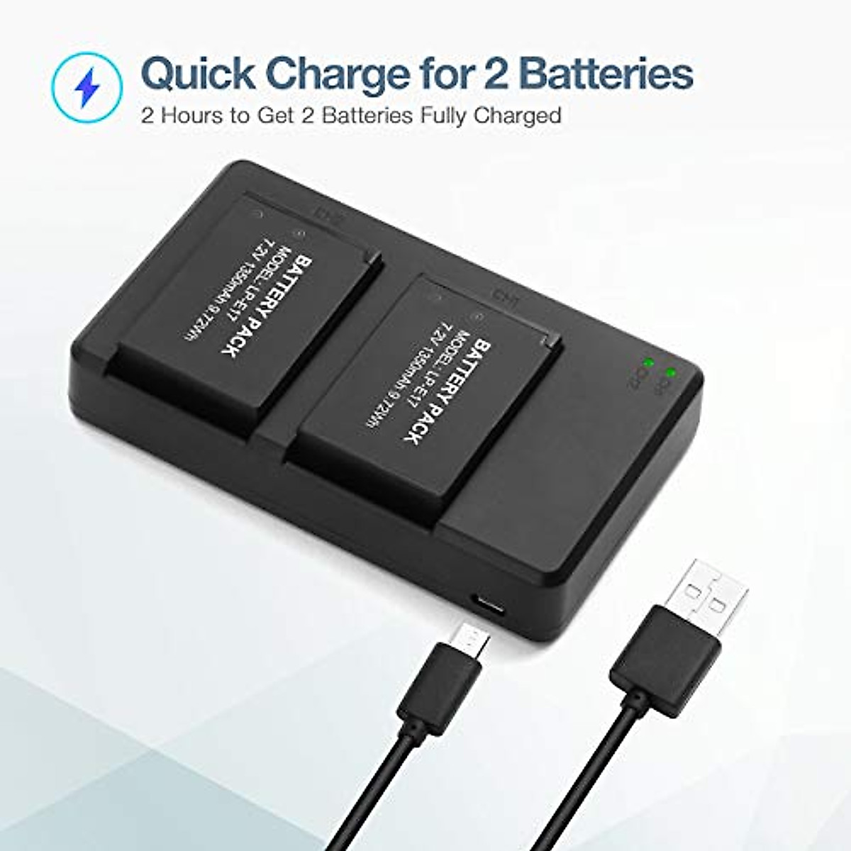 LP-E17 Battery Pack + Dual USB Charger Compatible with E RP, Rebel T7i, T6i, T6s, M6, M5, M3, SL3, SL2, 77D, 8000D, KISS X8i, 800D, 760D, 750D, 200D, DSLR Cameras