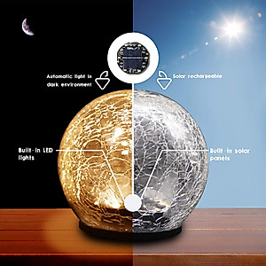 Solar Lights Garden Decorative 2 Packs, Globe Solar Lights, Ball Solar Lights Outdoor Cracked Glass Jar, Waterproof Auto ON/Off Warm White LED for Walkway Patio Yard Lawn Birthday Party Decoration