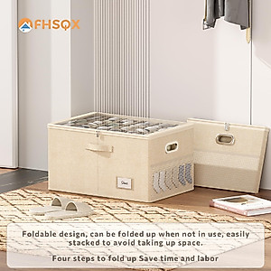 Shoe Organizer for Closet,Shoe Box Storage Containers Fit 18 Pairs,Foldable Shoe Storage Bins with Clear Cover & Adjustable Dividers for Shoes,Blankets,Linen,Clothing