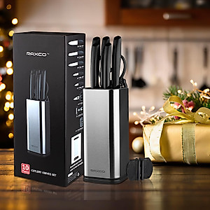 RAXCO Knife Block Set-Kitchen Knife Set,Knife Sets for Kitchen with Block & Sharpener,Black