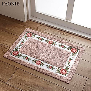 FAONIE Pretty Floral Rural Style Romantic Rose Flower Rug Shaggy Area Rugs Soft Non-Slip Doormat Floor Mat Bath Mat Bathroom Shower Rug Bedroom Living Room Carpet (Nice Pink, M)