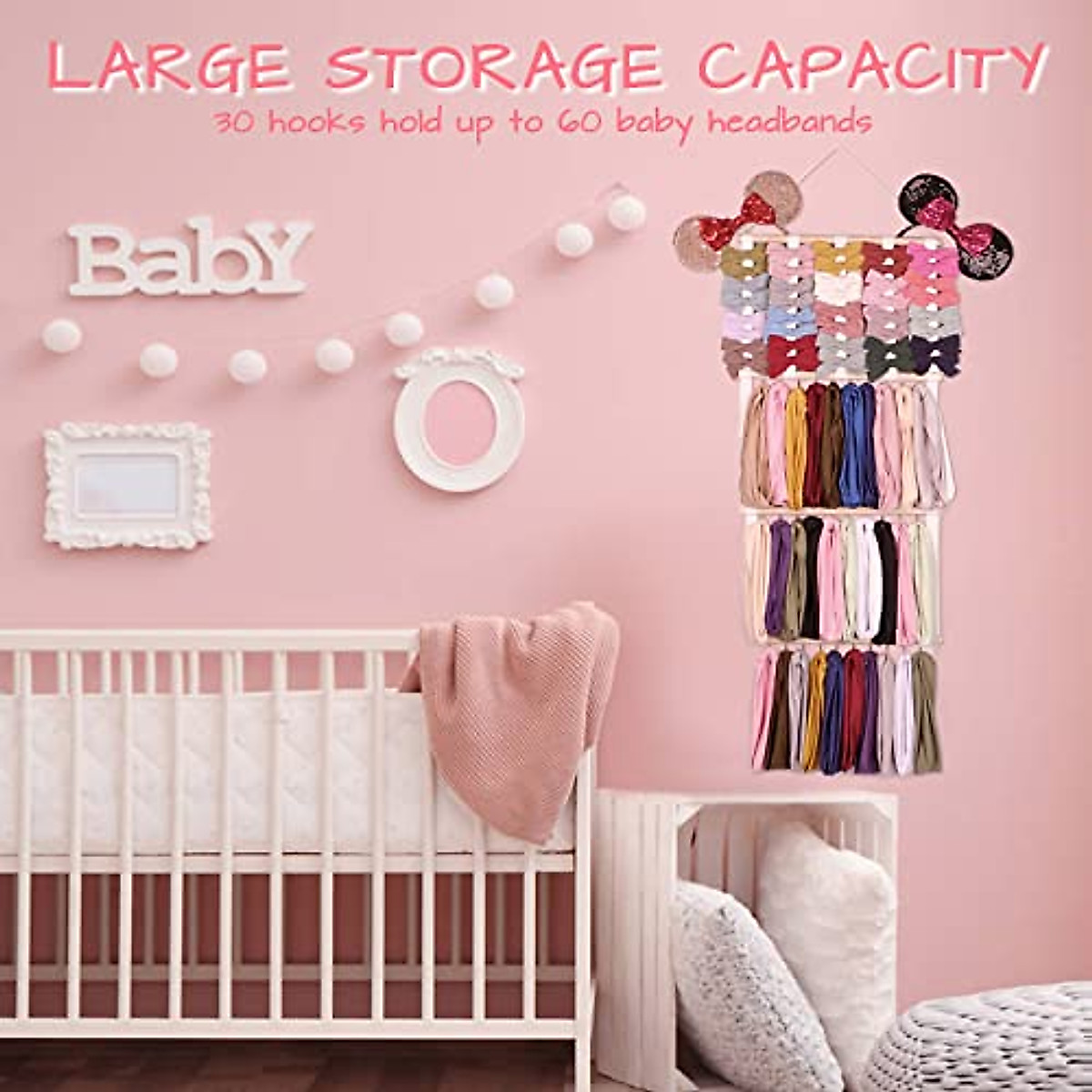 OAOLEER Baby Headband & Bow Holder for Girls Hair Bows, Hanging Baby Headbands Organizer Storage Newborn Headband Holder for Wall, Room, Door or Closet (1Pcs White)