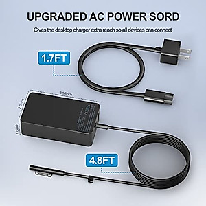 Surface Pro Charger 65W, Surface Laptop Charger for Microsoft Surface Pro 9/8/7+/7/6/5/4/3/X, Surface Laptop 5/4/3/2/1/Studio, Surface Book 2/1, Surface Go 3/2/1 with 6.6ft Power Cord