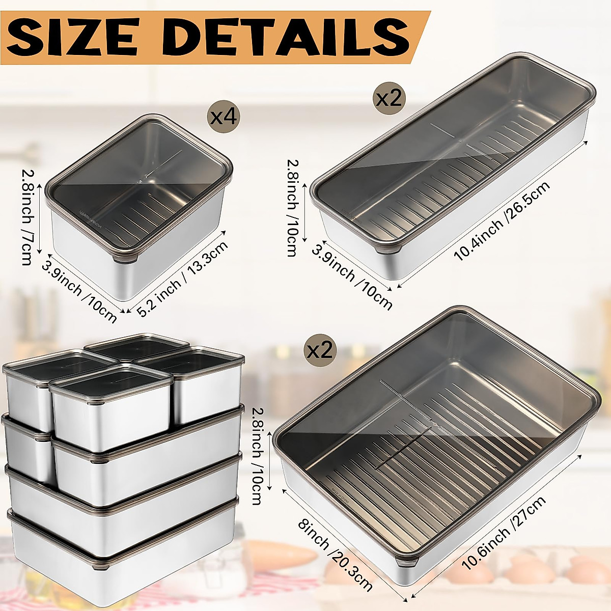 Willinglong 8 Pack Deli Meat Cheese Container for Fridge Increase Capacity Bacon Stainless Steel Containers with Lids Refrigerator Storage Dishwasher Safe