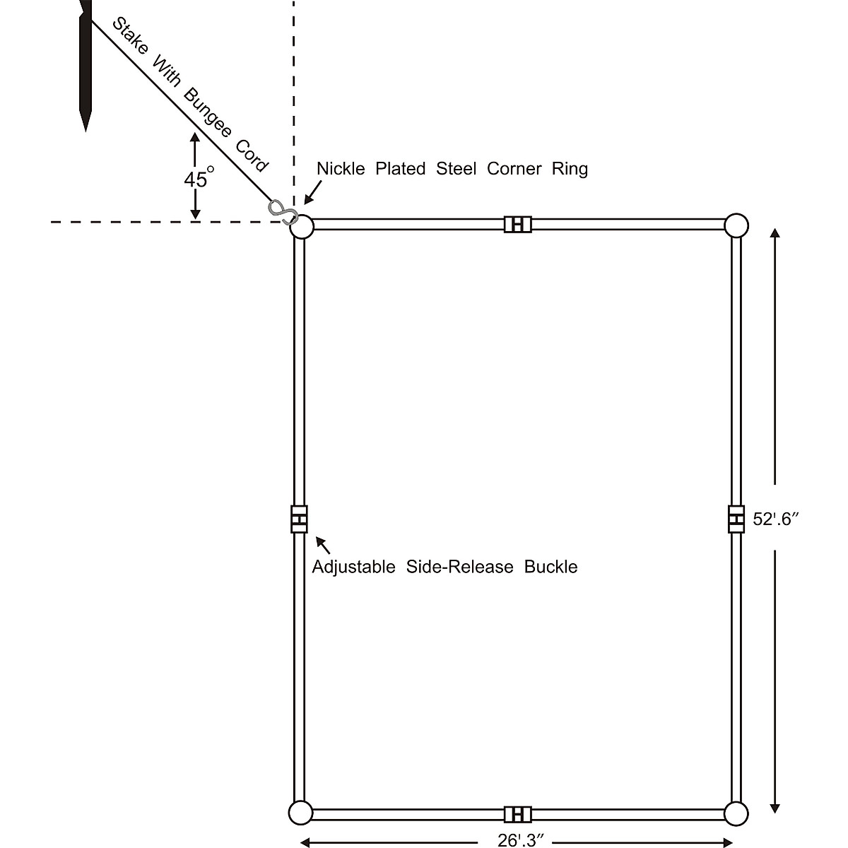 Home Court 1-inch Adjustable 8-meter (26.3' x 52.6') Sand Setup Line for Traditional Short Court Volleyball Courts - Full Court Size for Beach Volleyball Courts; M817AS (Black)