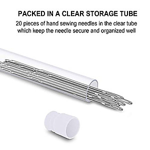 20 pcs. Large Eye Hand Sewing Needles - 1.5 inch Long in Needle Storage Tube with Needle Threader