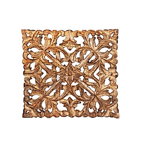 Wooden Set of 2 Square Trivet for Hot Dishes Plates & Pots Holder Hot Pad for Kitchen & Dining Table Décor Cookware Heat Resistant Rustic Decorative Carvings 8 Inches