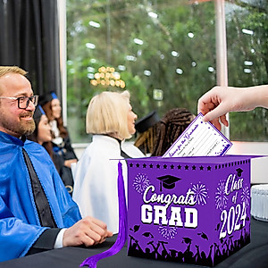 Graduation Decorations Class of 2024, Original Graduation Cap Shaped Card Box with Tassel, 60 PCS Grad Advice Cards and Guest Signature Board, Card Box for Graduation Party 2024, Graduation Box