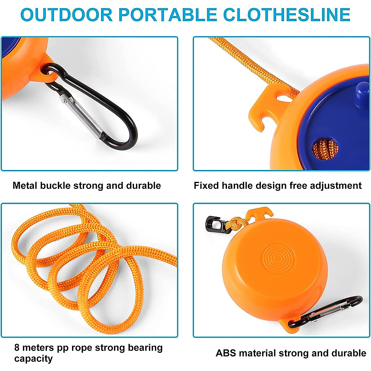 Retractable Camping Clothesline, Adjustable Travel Laundry Rope, Heavy Duty Washing Line with 20 Clothespins & 10 Stoppers for Indoor/Outdoor, Camping, Travel, Courtyard, 26ft