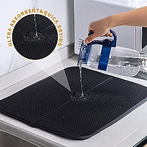 Dish Drying Mat for Kitchen Counter Dishes Towels Absorbent Sink Drain Mats with Microfiber,14" x17”,3 Pack Black