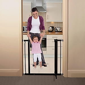 Dreambaby Liberty Walk Thru Baby Safety Gate Set - with 3.5inch Extension Panel, Fits 29.5-36.5inch Openings - Pressure Mounted Security Gates - Model L1992BB - Black