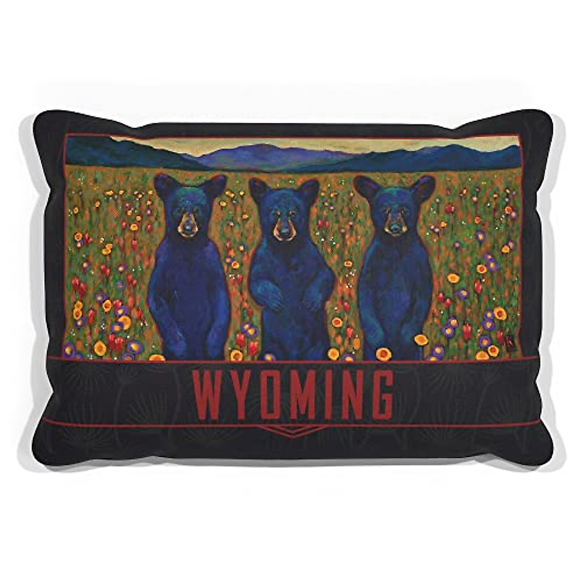 Wyoming Three Little Bears Canvas Throw Pillow for Couch or Sofa at Home & Office from Oil Painting by Artist Kari Lehr 13" x 19".