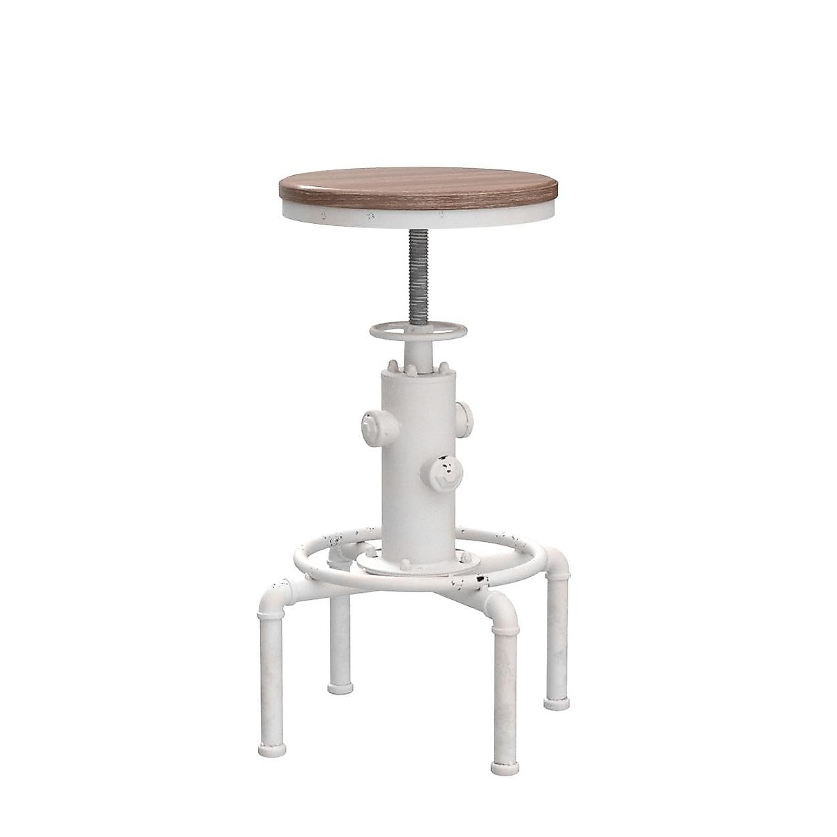 Topower Antique Vintage Industrial Barstool Solid Wood Water Pipe Fire Hydrant Design Cafe Coffee Industrial Bar Stool Set of 2 Antique White