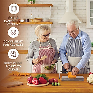 Cheese Slicer With Wire - Cheese Slicers for Block Cheese Incl. 8 Extra Wires with Accurate Size Scale On Cheese Slicer Board for Prices Cuts - Ideal Cheese Cutter with Wire for Charcuterie Boards