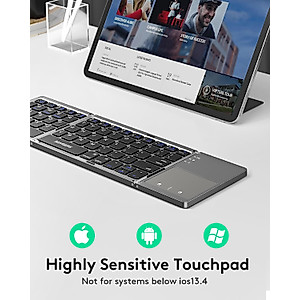 Samsers Foldable Bluetooth Keyboard with Touchpad Portable Wireless Keyboard with Stand Holder, Rechargeable Full Size Ultra Slim Pocket Folding Keyboard for Android Windows iOS Tablet & Laptop-Gray