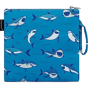 Reusable Sandwich Bag/Snack Bag for Kids & Adults, Dual Layer Lunch Bag with Handle, Washable, Food Safe, BPA Free (1-Pack, Shark)