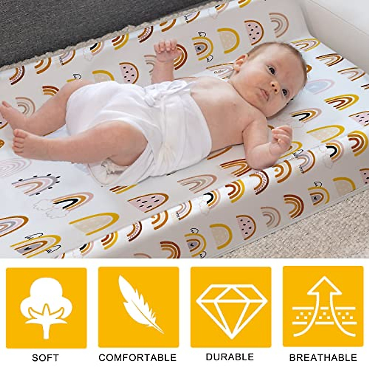 Changing Pad Cover, Boho Rainbow Change Table Pad Covers, Soft and Light Bassinet Pad, Stretchy Changing Table Sheets for Boys and Girls Baby Cradle Mattress