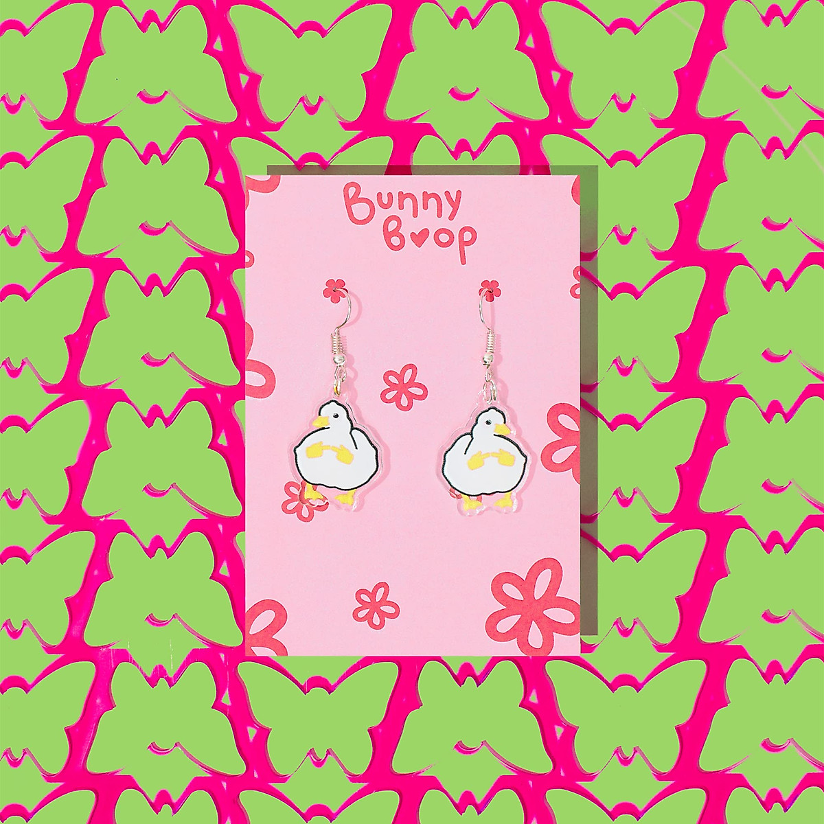 Shy goose feather bird earrings quirky cute memes jewelry for women and men weird white kawaii trend items for teen girls and boys preppy aesthetic accessories for cosplay and costume party