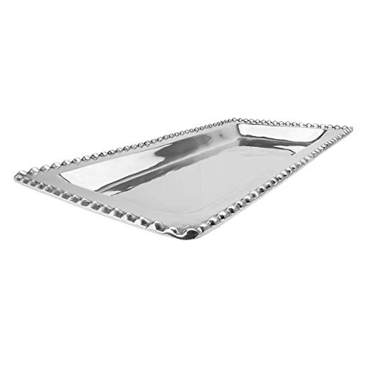 Personalized Rectangular Pearls Serving Tray- Handcrafted, Rectangular Silver Tray, Tray for Whiskey Decanter, Candle Sticks, Vanity Set, Perfume Tray, and Serving Appetizer Plates