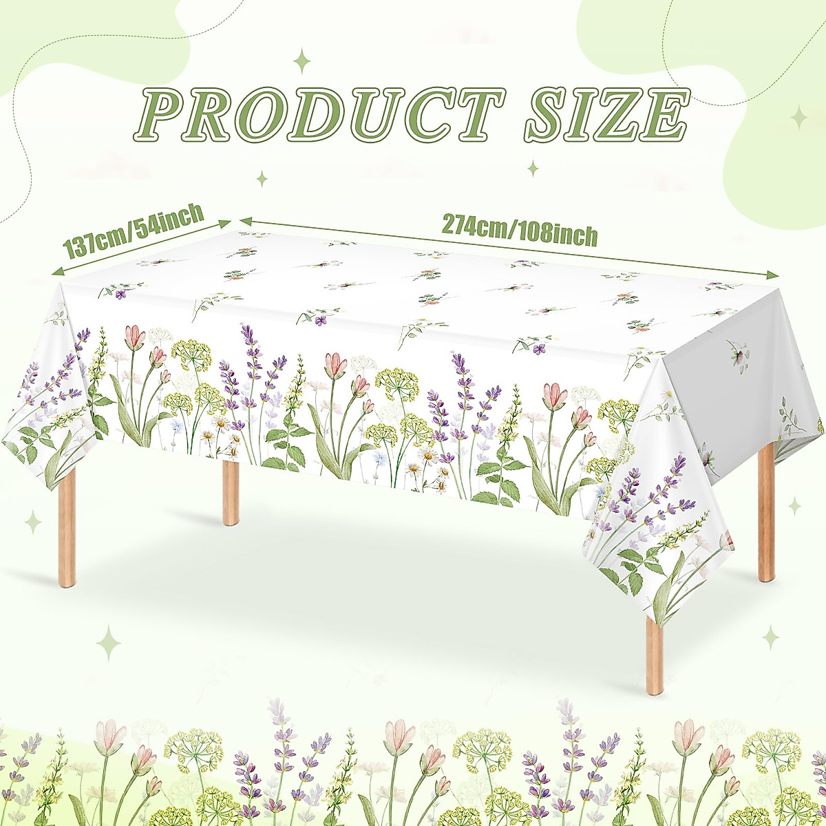 3 Pack Spring Floral Tablecloth, Summer Wildflower Plastic Table Cover for Rectangle Tables, Flower Holiday Disposable Table Cloth for Easter Birthday Picnic Wedding Tea Party Decorations, 54×108 Inch