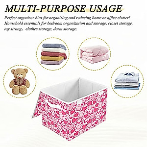 Storage Bins with Lids Foldable Storage Baskets Storage Cubes Collapsible Closet Organizer Containers with Cover Love Heart for Home Office Organizer Closet, Shelves, Toy, Nursery