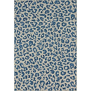Unique Loom Outdoor Safari Collection Area Rug - Leopard (7' 1" x 10' Rectangle, Blue/ Gray)