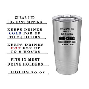 Rogue River Tactical Funny Money Happiness Golf Clubs 20 Oz. Travel Tumbler Mug Cup w/Lid Vacuum Insulated Hot or Cold Gift For Golfer Dad Grandpa Ball (Silver)