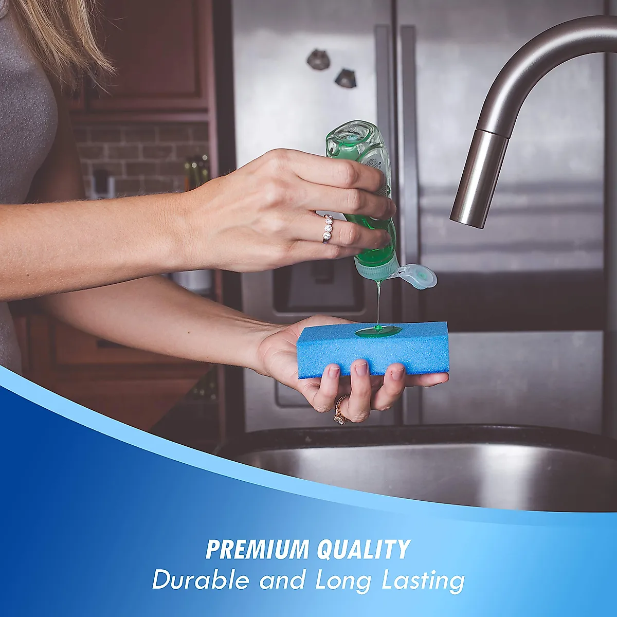 ELITRA HOME Heavy Duty Scrubber Sponge, with Smell Resistant Hydrophilic Foam Technology, Odorless - Blue - (6 Pack)