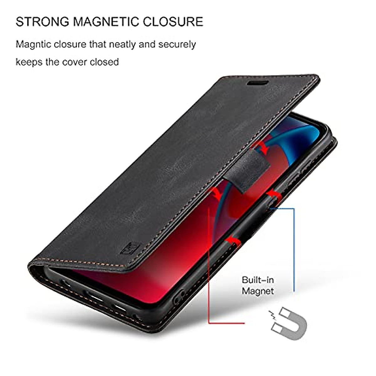 HAII Case for Moto G Stylus 5G 2021,PU Leather Folio Flip Wallet Case with Card Holster Stand Kickstand Magnetic Closure Shockproof Phone Cover for Motorola Moto G Stylus 5G 2021 (Black)