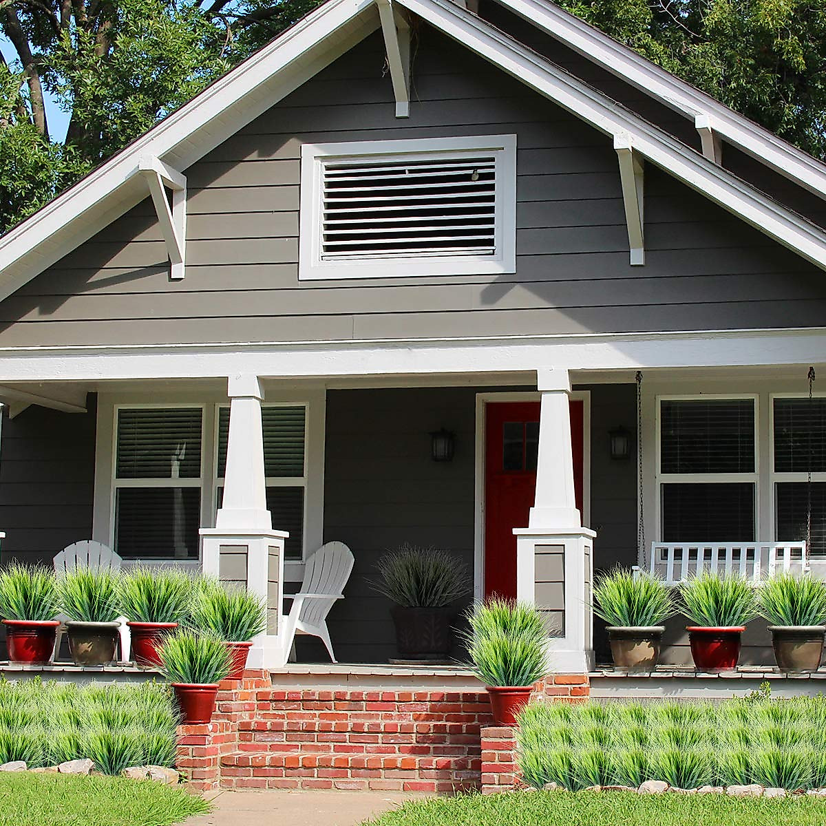 JEMONG 30 Bundles Artificial Grasses Outdoor UV Resistant Fake Grasses No Fade Faux Plastic Plants Garden Porch Window Box Decorating…