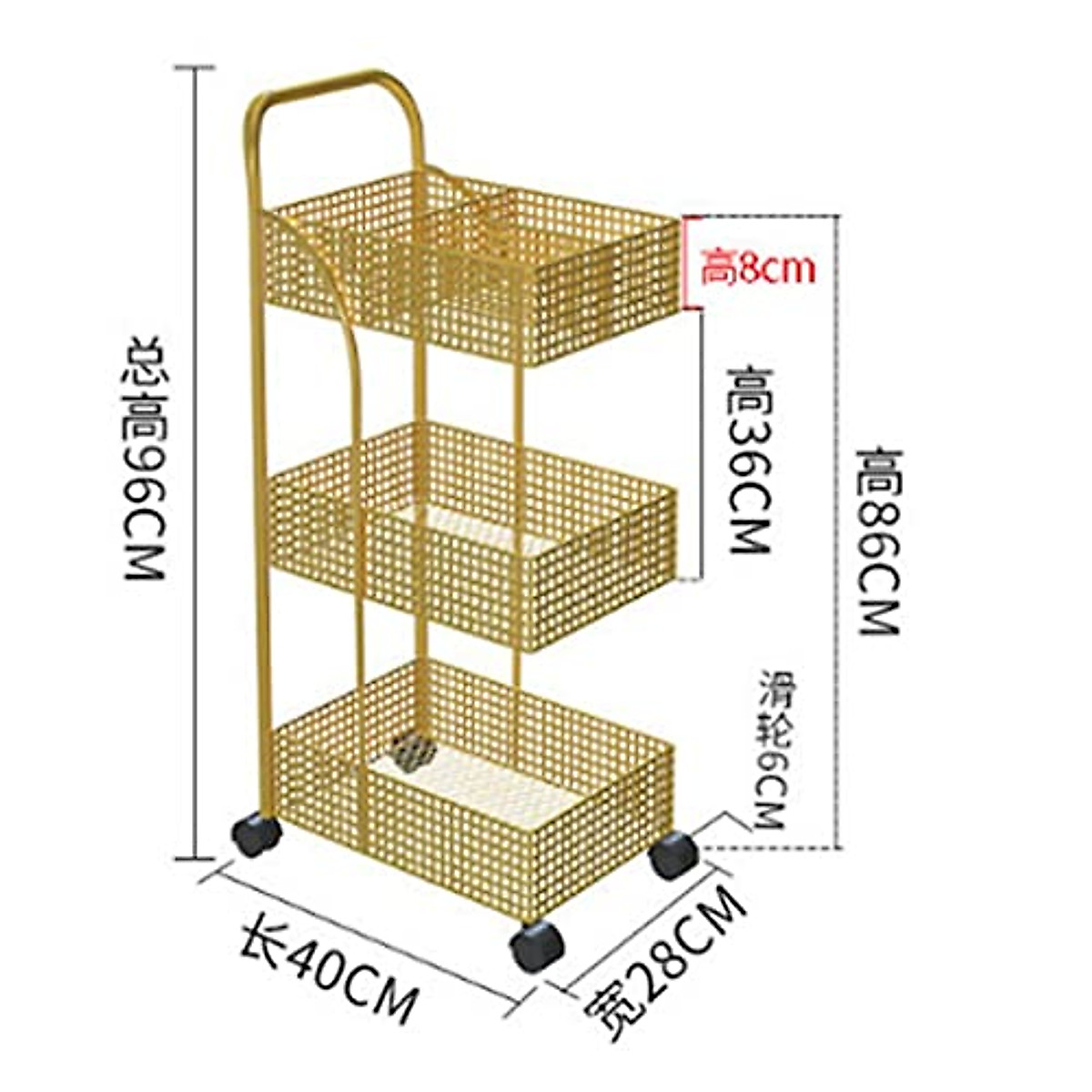 CXDTBH Scandinavian Iron Shelves Bedroom Kitchen Metal Removable Bathroom Storage Rack with Wheels Trolley
