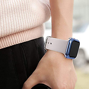 【3 Pack】 Easuny Design for Apple Watch Case 44mm Series 6 SE Series 5 4 with Built-in Glass Screen Protector - Overall Protective Hard Cover Accessories for iWatch Women Men,Black Sea-Blue Silver