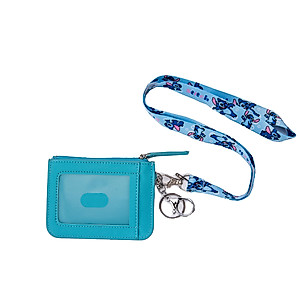 Zip ID Case Card Holder for Women Lanyard Pouch Coin Purse Wallets Purse with Id Window Key Chain