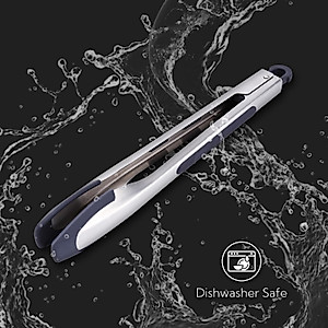 KITCHENDAO Tongs for Cooking with Silicone Tips 12 Inch, One-handed for Convenience, Soft-touch Handle, Silicone Tipped Stainless Steel Kitchen Food Grill BBQ Tongs for Non-stick Cookware Air Fryer