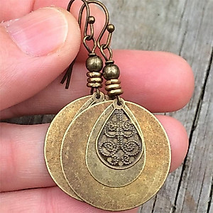 Bohemian - Brass Dangle Earrings - Ethnic Jewelry