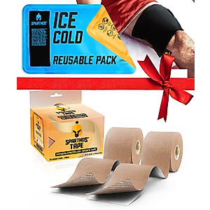 Sparthos Kinesiology Tape [Desert Beige - Pack of 2] x Ice Packs for Injuries [Size Medium + Cover]