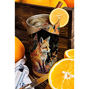 20oz Yellow Citrine Stained Glass Crystal Mosaic Fox Tumbler, Gifts for Fox Lovers, Coffee Thermos for Women, Stainless Steel Double Wall Vacuum Insulated Coffee Mug, Travel Cup with Lid