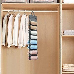 Leggings Storage Hanging Organizer,Storaging Hanger Roll Rack Holder for T-Shirt Jeans Gym Pants,RV Portable Closets Space Saver (Gray, 16 Compartments x 2Pack)