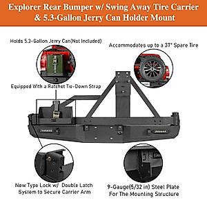 Hooke Road Tacoma Front Bumper & Rear Bumper w/Tire Carrier Combo Compatible with Toyota Tacoma 2005-2011 2nd Gen Pickup Truck (Textured Black Steel)