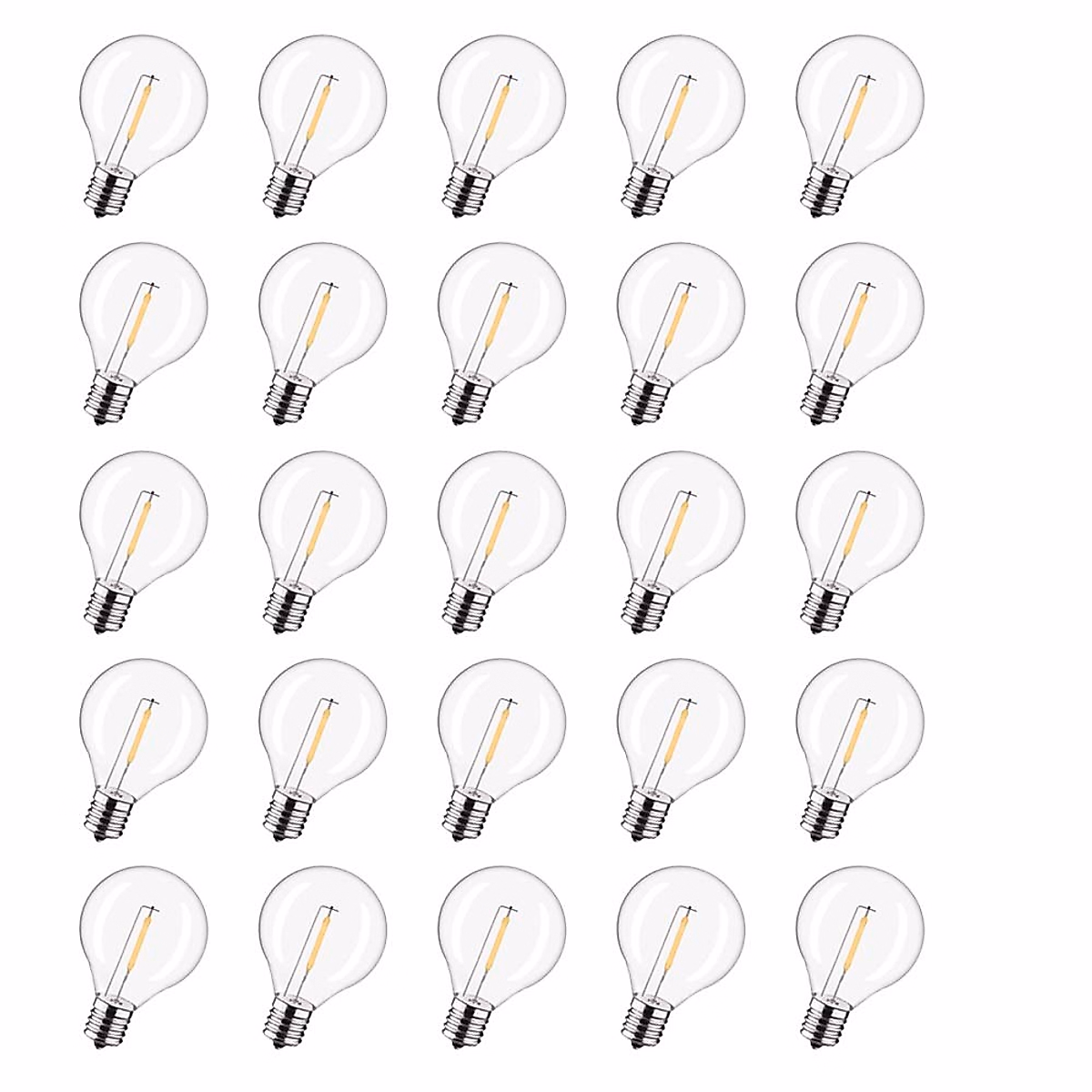 KGC Plastic C7/G40 Replacement LED Light Bulbs - 0.6W Equivalent to 7W Incandescent Bulbs 2700K, E12 Screw Base Shatterproof & Waterproof LED Globe Light Bulbs for Outdoor String Lights (25 Pack)