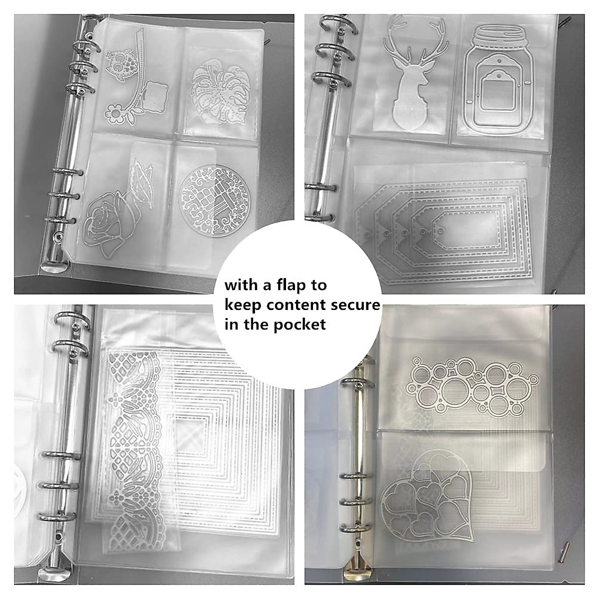 Arbuya Cutting Dies Storage Binders Stencil Storage Folders Scrapbooking Cutting Die Organizer Sticker Storage Transparent Bags (Folder Including 10pages)