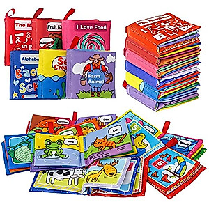 FunsLane Baby Bath Books, Soft Cloth Books for Babies First Year Gift, Activity Fabric Non-Toxic Crinkle Books, Infants Boys and Girls Early Educational Learning Toys, Baby Shower