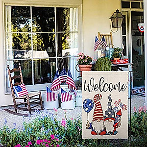 CROWNED BEAUTY 4th of July Patriotic Gnomes Garden Flag 12×18 Inch for Outside Double Sided Welcome Independence Memorial Day American Yard Flag CF124-12