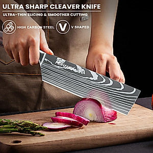 MDHAND 7" Nakiri Knife - Ultra Sharp Meat Cleaver Knife and Kitchen Knife, High Carbon Stainless Steel, Chef Knife for Home and Kitchen with Ergonomic Pakkawood Handle, Gifts for Women and Men