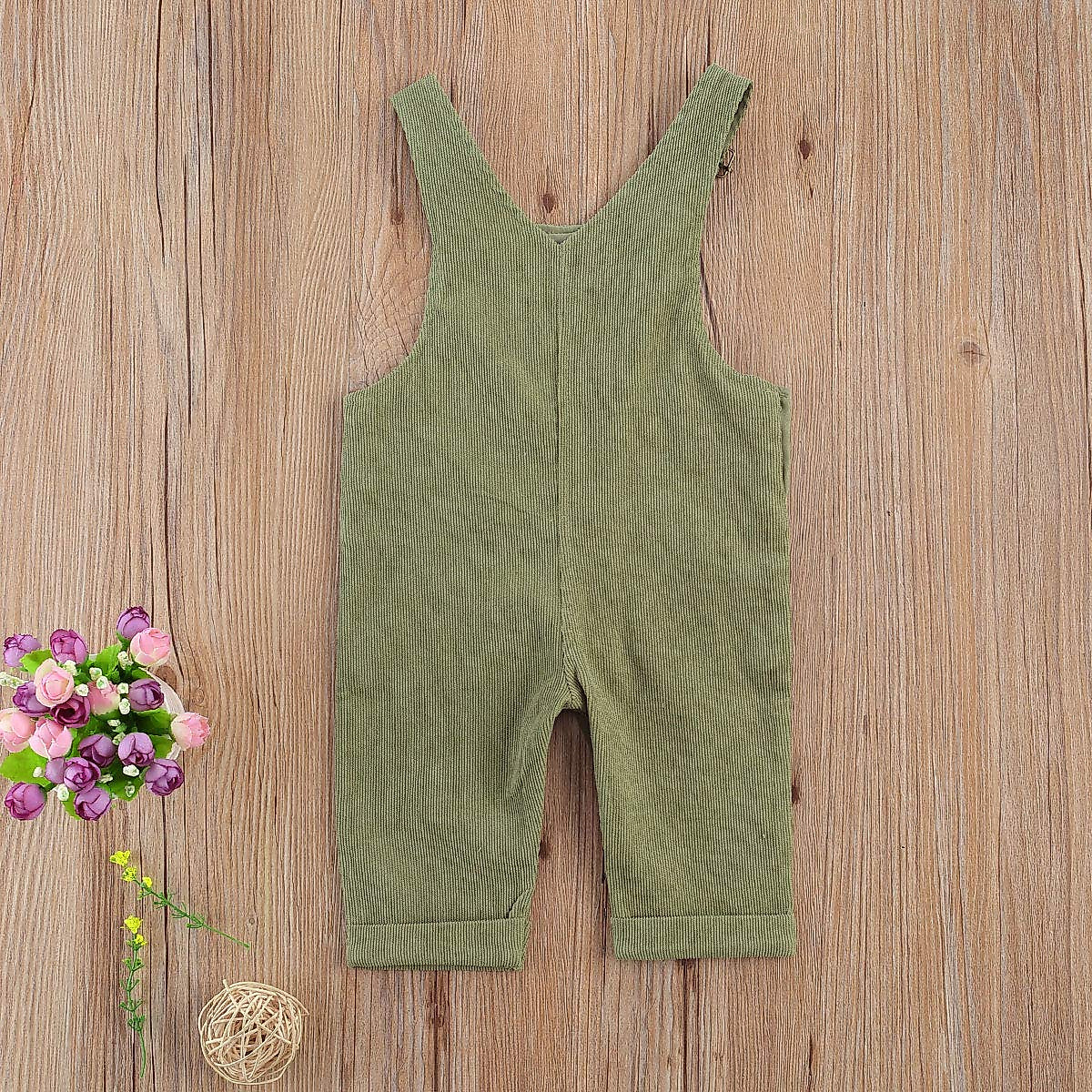 Bonangber Toddler Kids Baby Boy Girl Corduroy Bib Overalls Suspender Pants Solid Straps Trousers Halter Jumpsuit with Pocket Outfit (A-Green,12-18 Months)