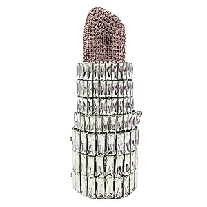 DJBM Women Lipstick Rhinestone Crystal Clutch Cocktail Prom Purse Handbag Diamond Evening Clutches for Party and Wedding