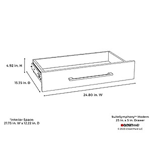 ClosetMaid SuiteSymphony Wood Drawer, Add On Accessory, Modern Style, for Storage, Closet Clothes, x 5” Size for 25 in. Units, Graphite Grey/Satin Nickel